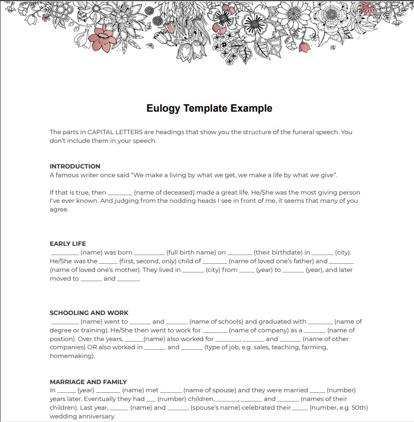 17 Free Short Eulogy Examples How To Write An Eulogy